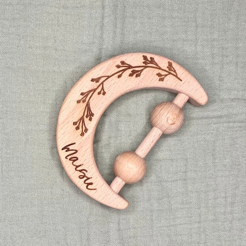 Personalized Wooden Moon Rattle Toy Custom Name Keepsakes - Etsy