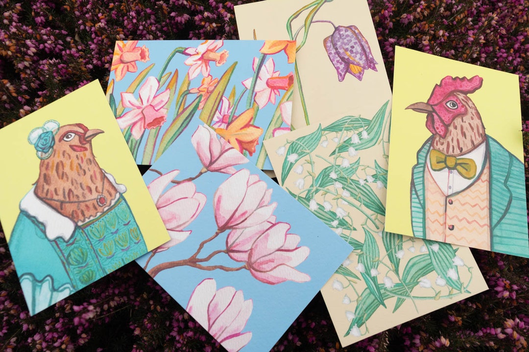 Illustrated Spring Card Set - 6 Postcards - Etsy