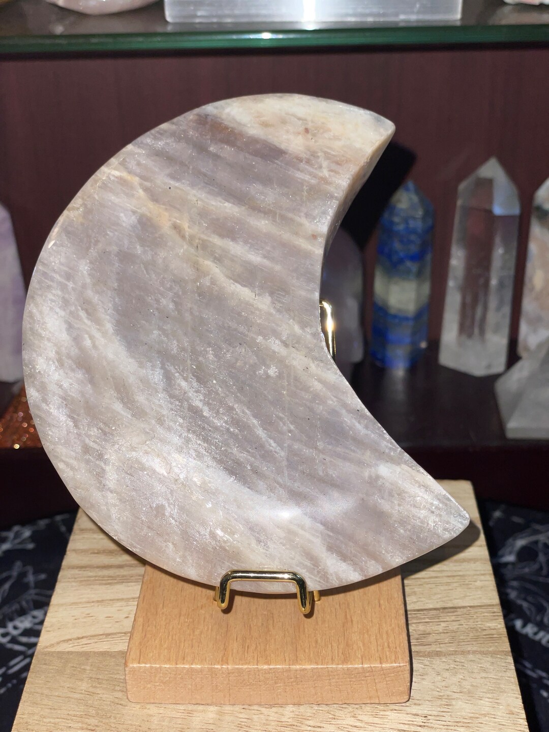 Moonstone Moon Carving With Stand - Etsy