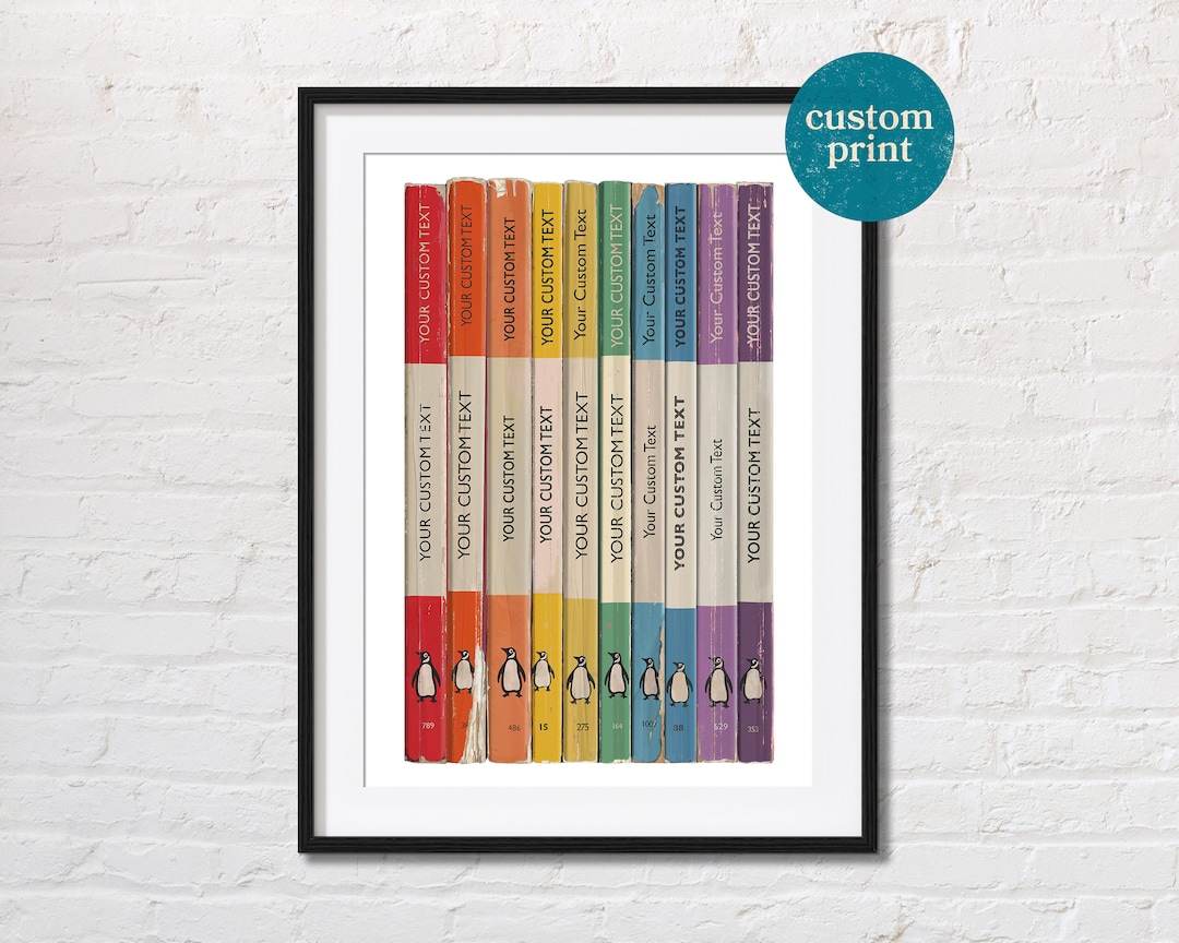 Custom Penguin Rainbow Book Spine Poster | Personalised Vintage Book ...