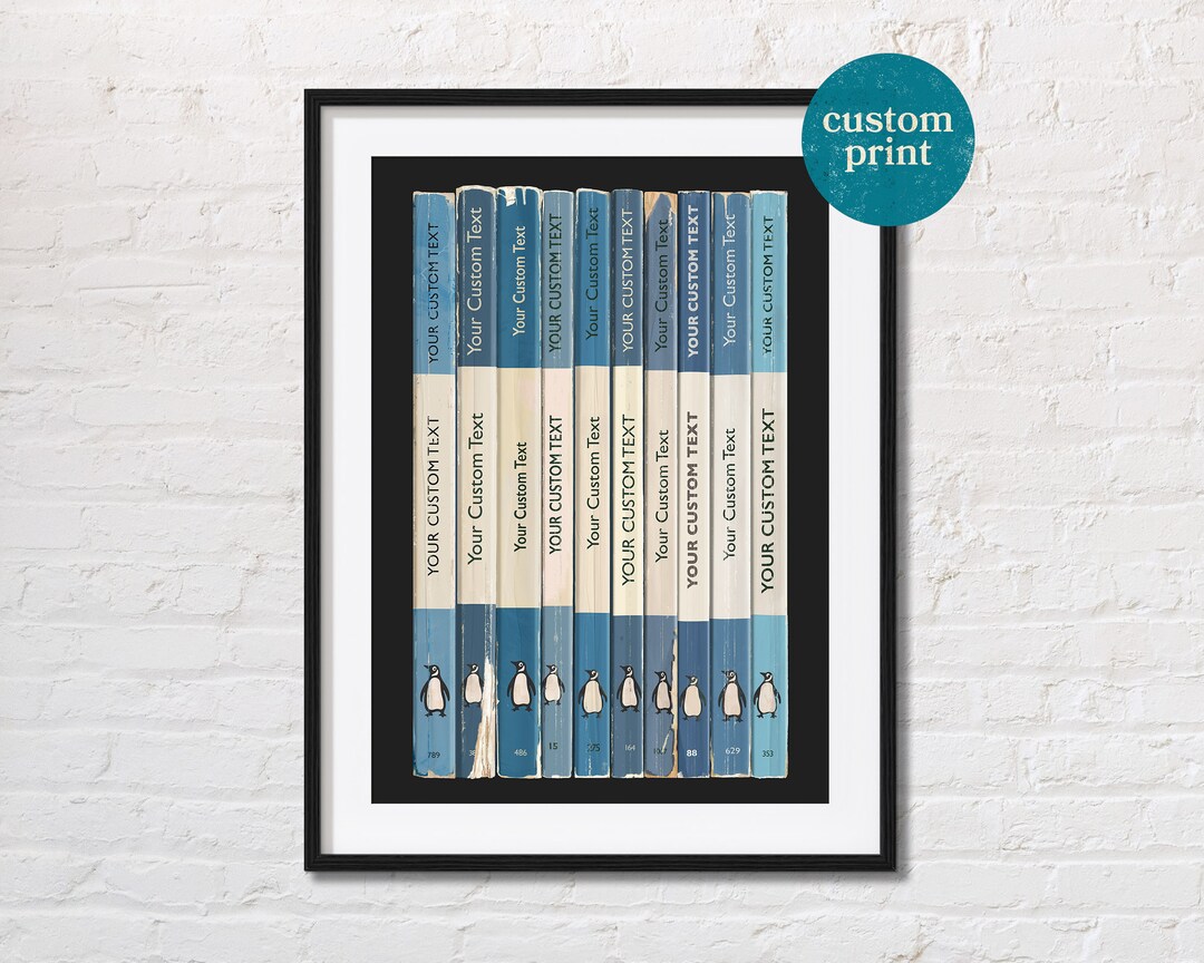 Custom Penguin Blue Book Spine Poster | Personalised Vintage Book Print ...