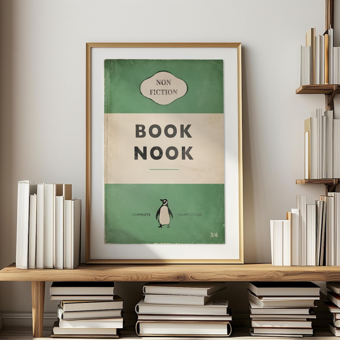 Book Nook Penguin Book Cover Poster, Vintage Book Print, Retro Prints ...