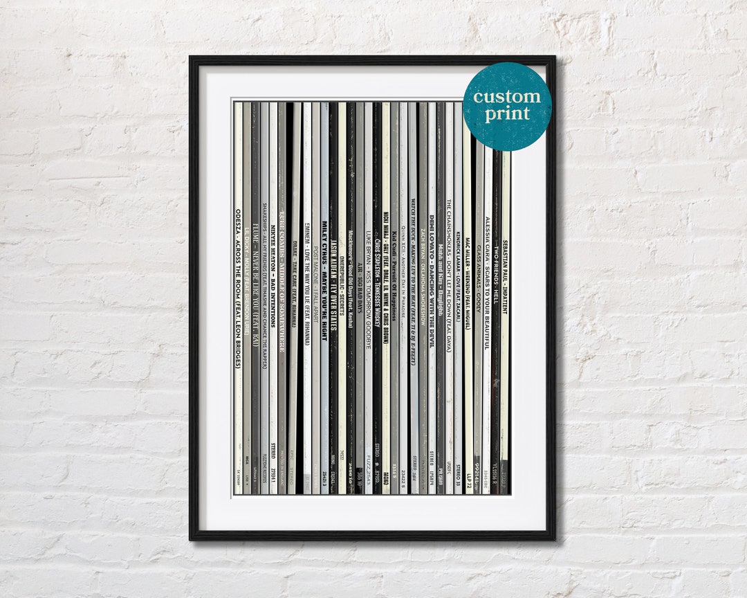 Personalised 30 Vinyl Record Spine Poster | Monochrome Custom Album ...