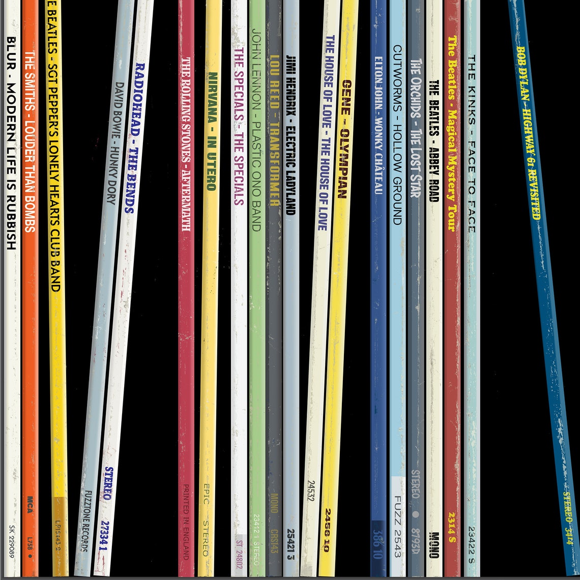 Personalised 20 Vinyl Record Spine Poster Custom Album Print | Etsy