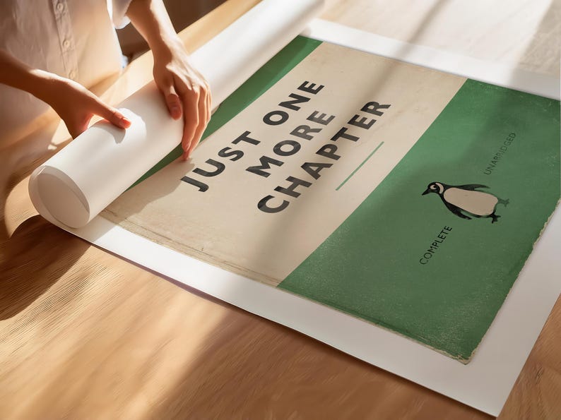 Just One More Chapter Penguin Book Cover Poster, Vintage Book Print ...