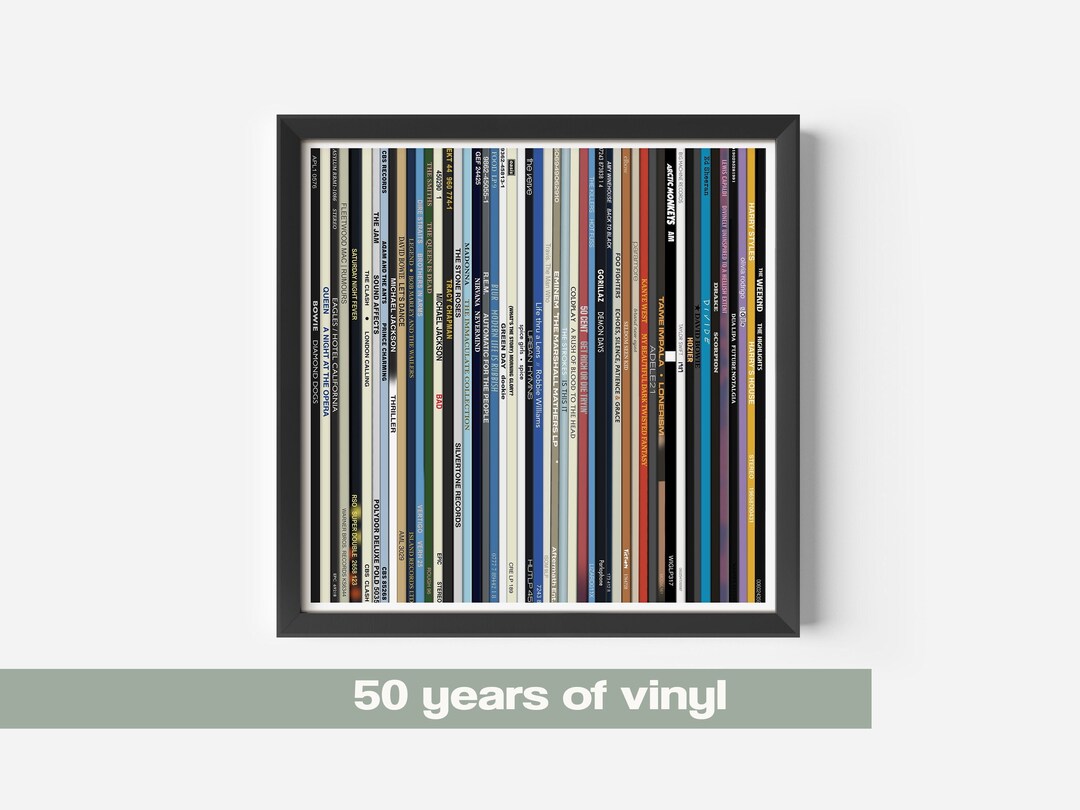 50 Vinyl Record Spine Poster, 50 Years of Vinyl Print, 50th Birthday ...