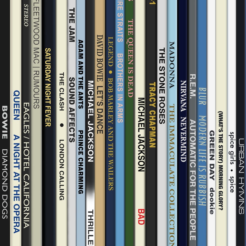 50 Vinyl Record Spine Poster, 50 Years of Vinyl Print, 50th Birthday ...