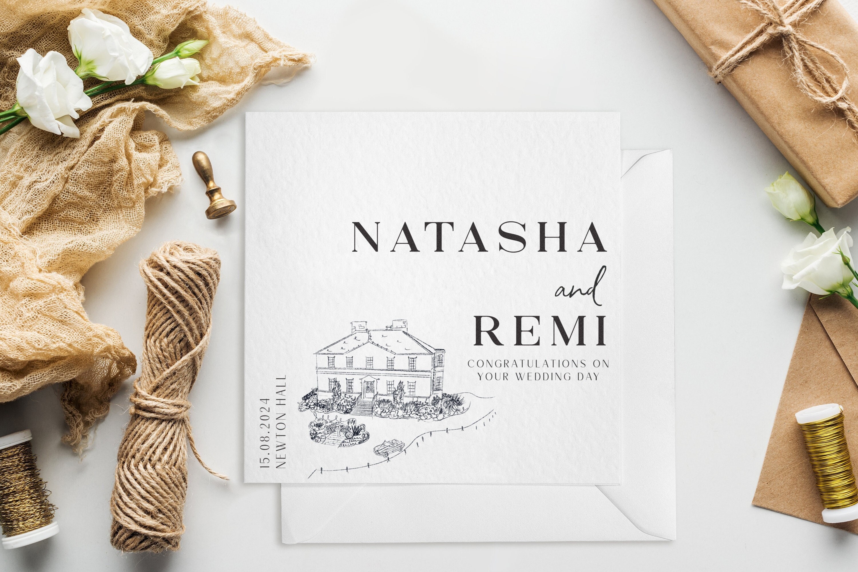 Custom Wedding Venue Illustration Card Personalised Wedding Day Card ...