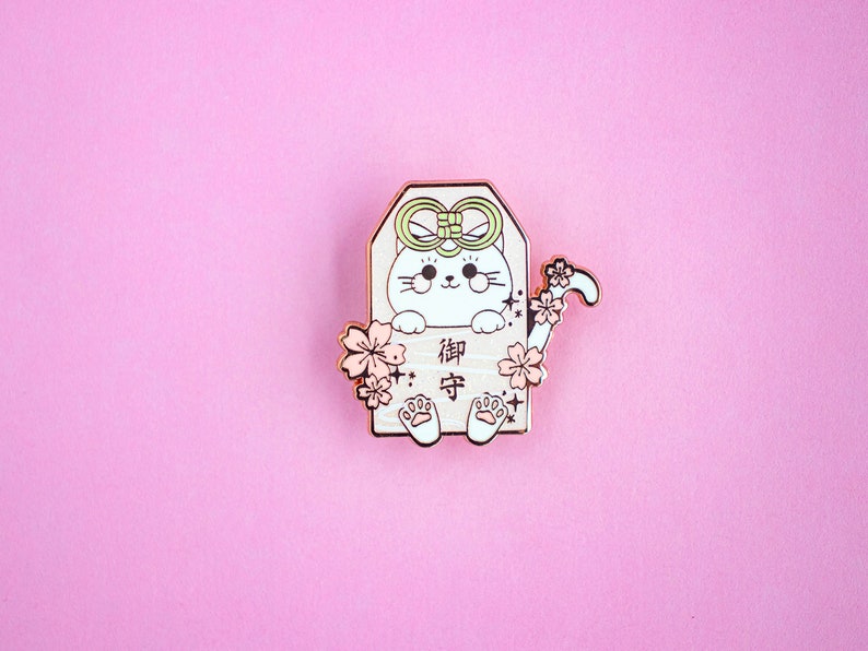 Hanami Cat Omamori Enamel Pin: Kawaii Sakura, Rose Gold - Etsy