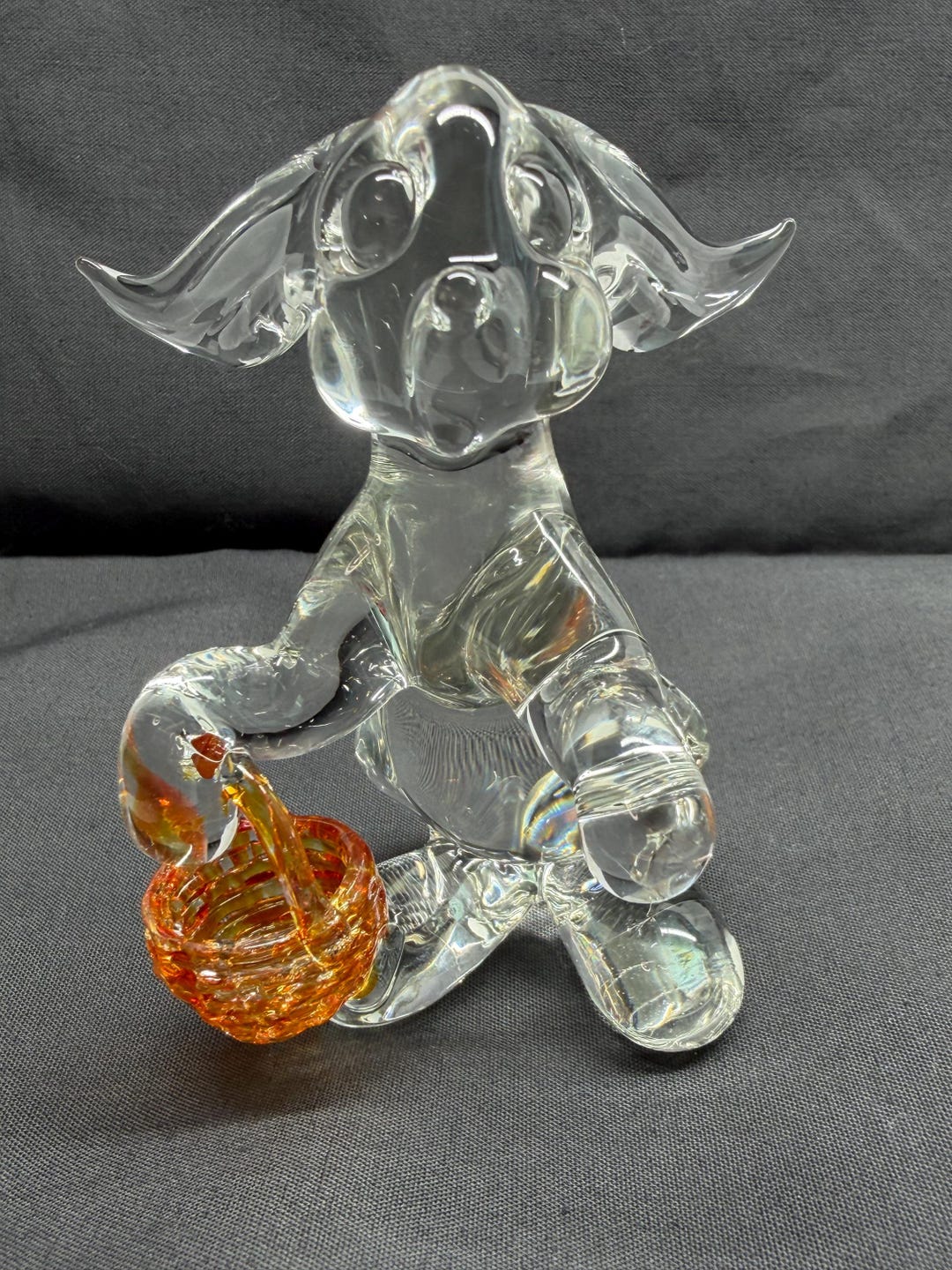 Vintage Hand-blown Art Glass Rabbit Figurine Signed JT, Clear & Orange ...