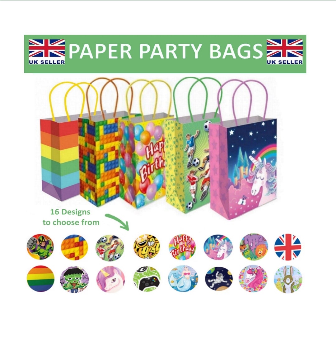 Birthday Party Paper Gift Bags - Childrens Favour Goody Loot Bag ...