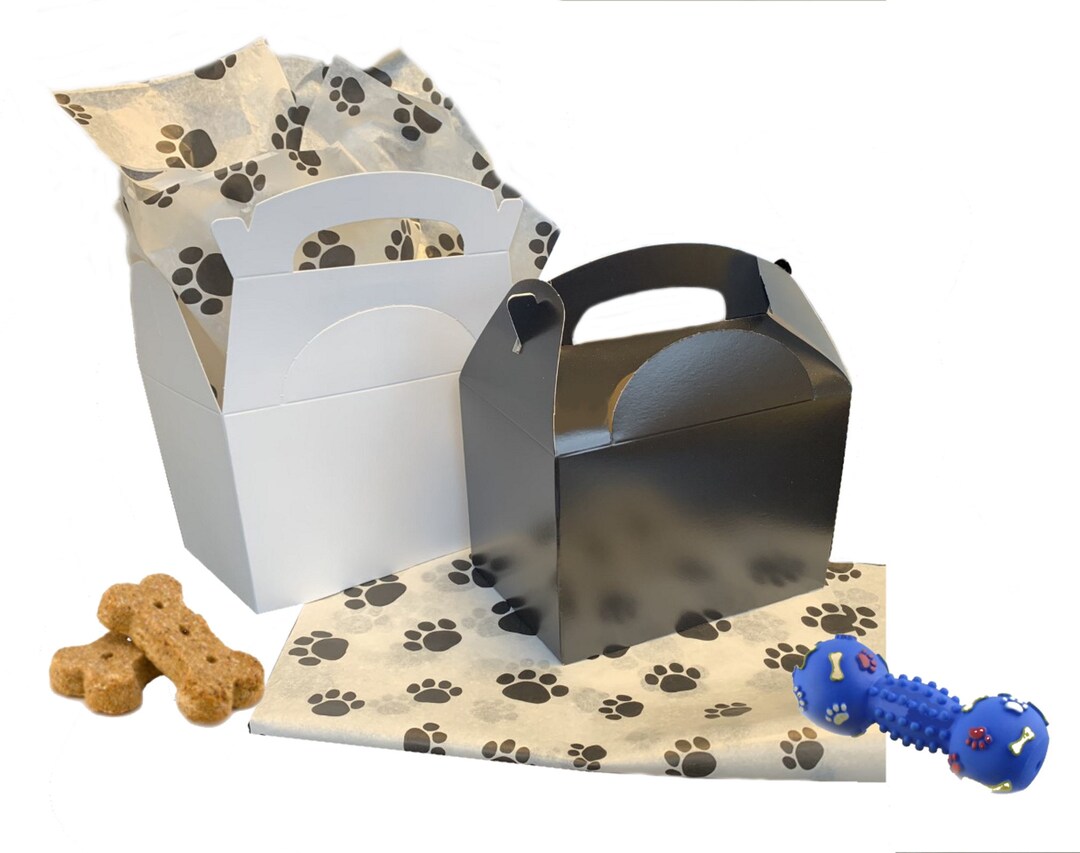 5 X Dog Paw Print Themed Gift Boxes - Black OR White Box Plus Tissue ...