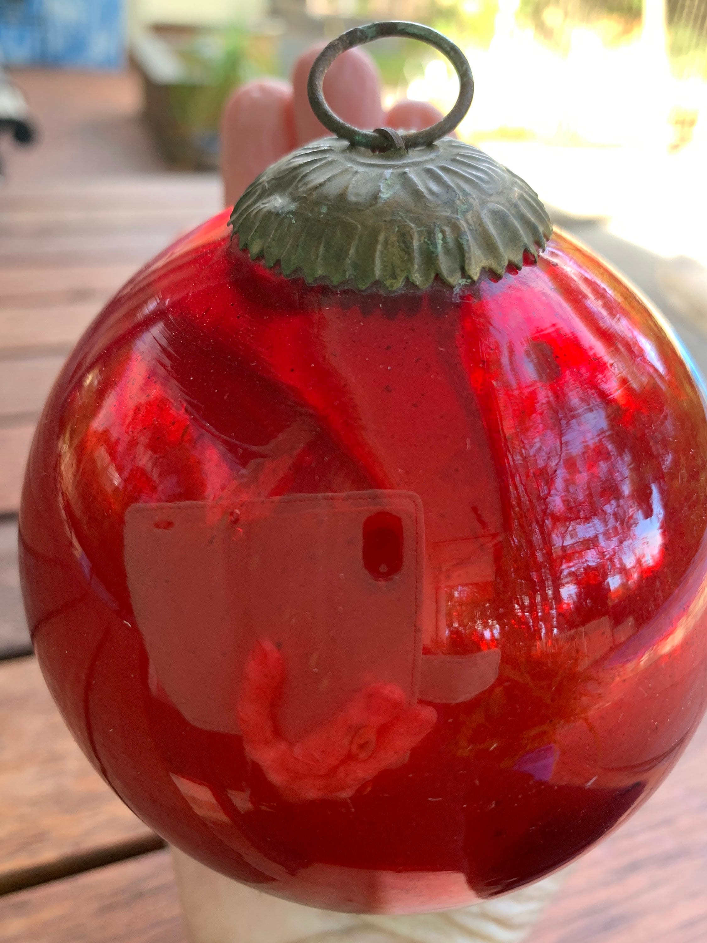 Antique Deep Red Mercury Glass Sphere Orb Witch Witches Ball With Brass ...