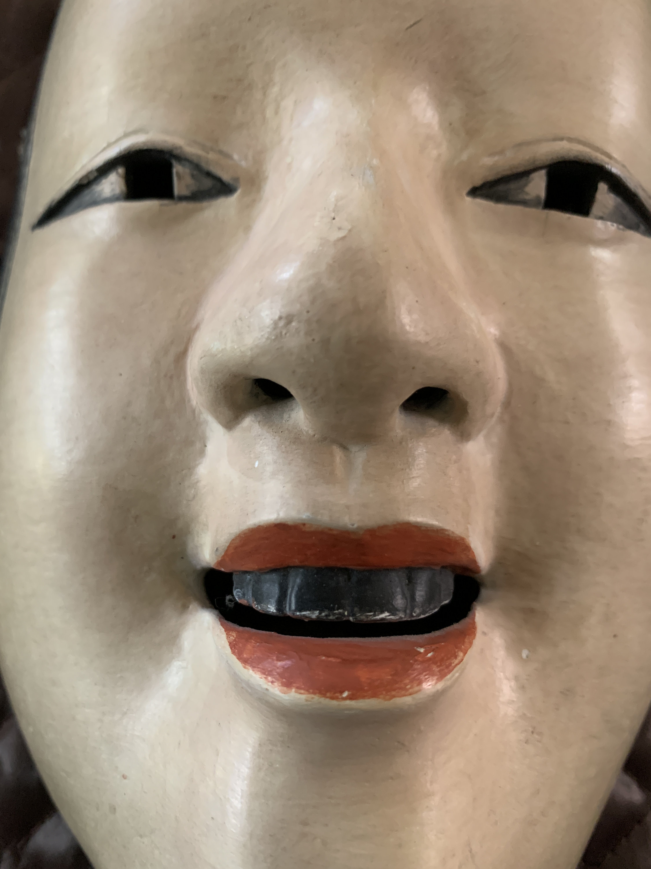 Antique Japanese Theatre Full Face Mask Noh Carved Wood Young Woman ...