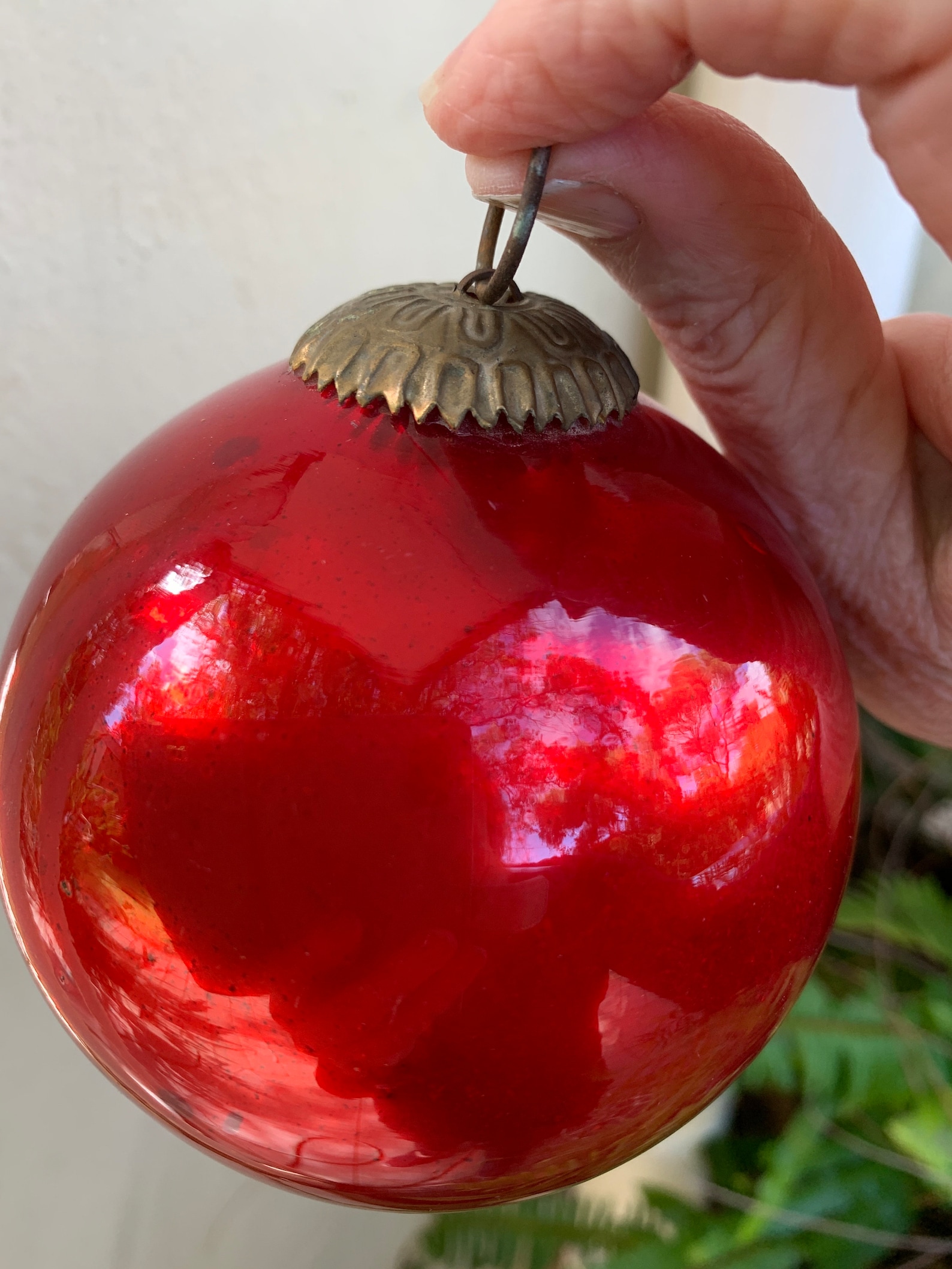 Antique Deep Red Mercury Glass Sphere Orb Witch Witches Ball With Brass ...