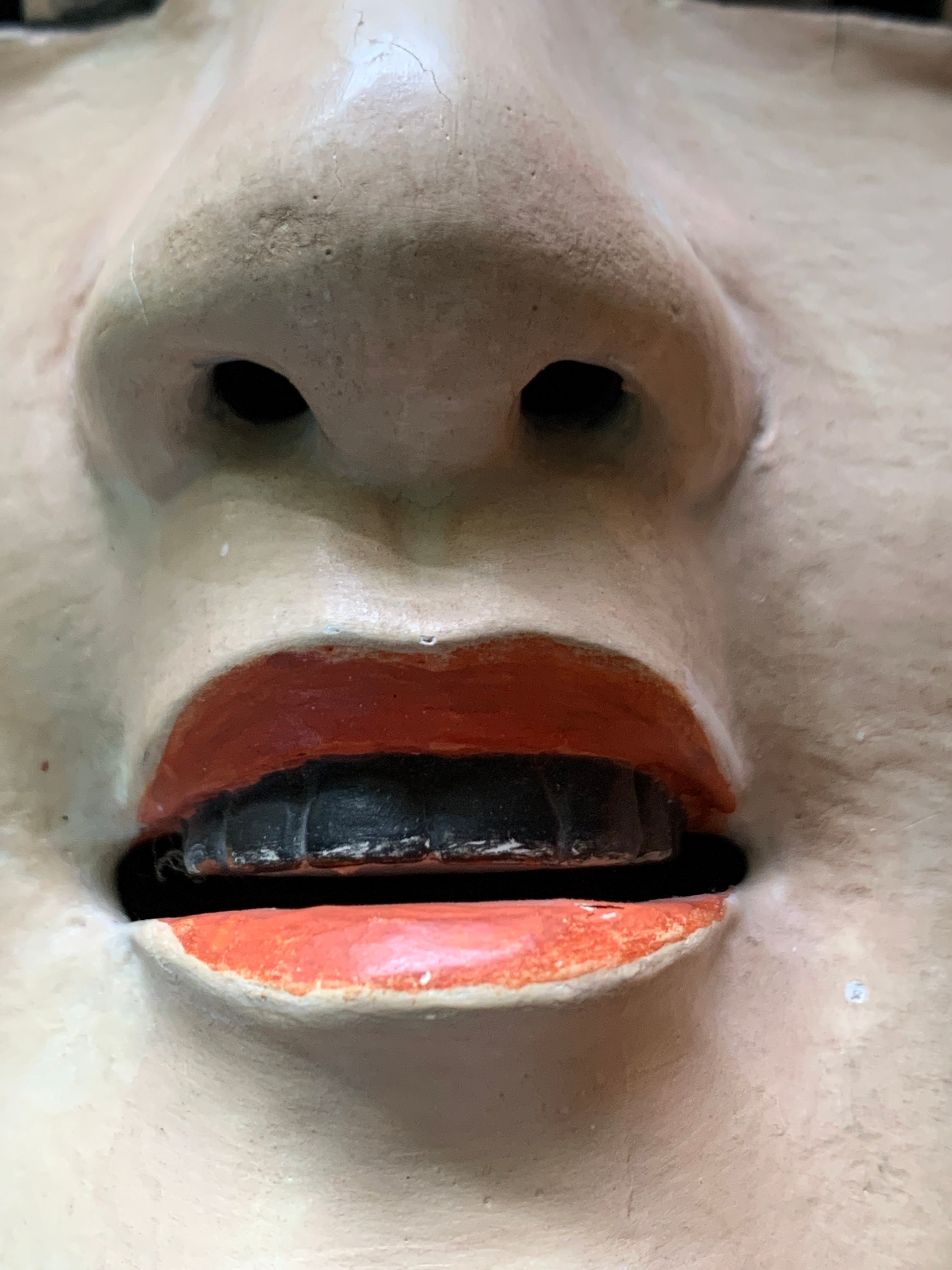 Antique Japanese Theatre Full Face Mask Noh Carved Wood Young Woman ...