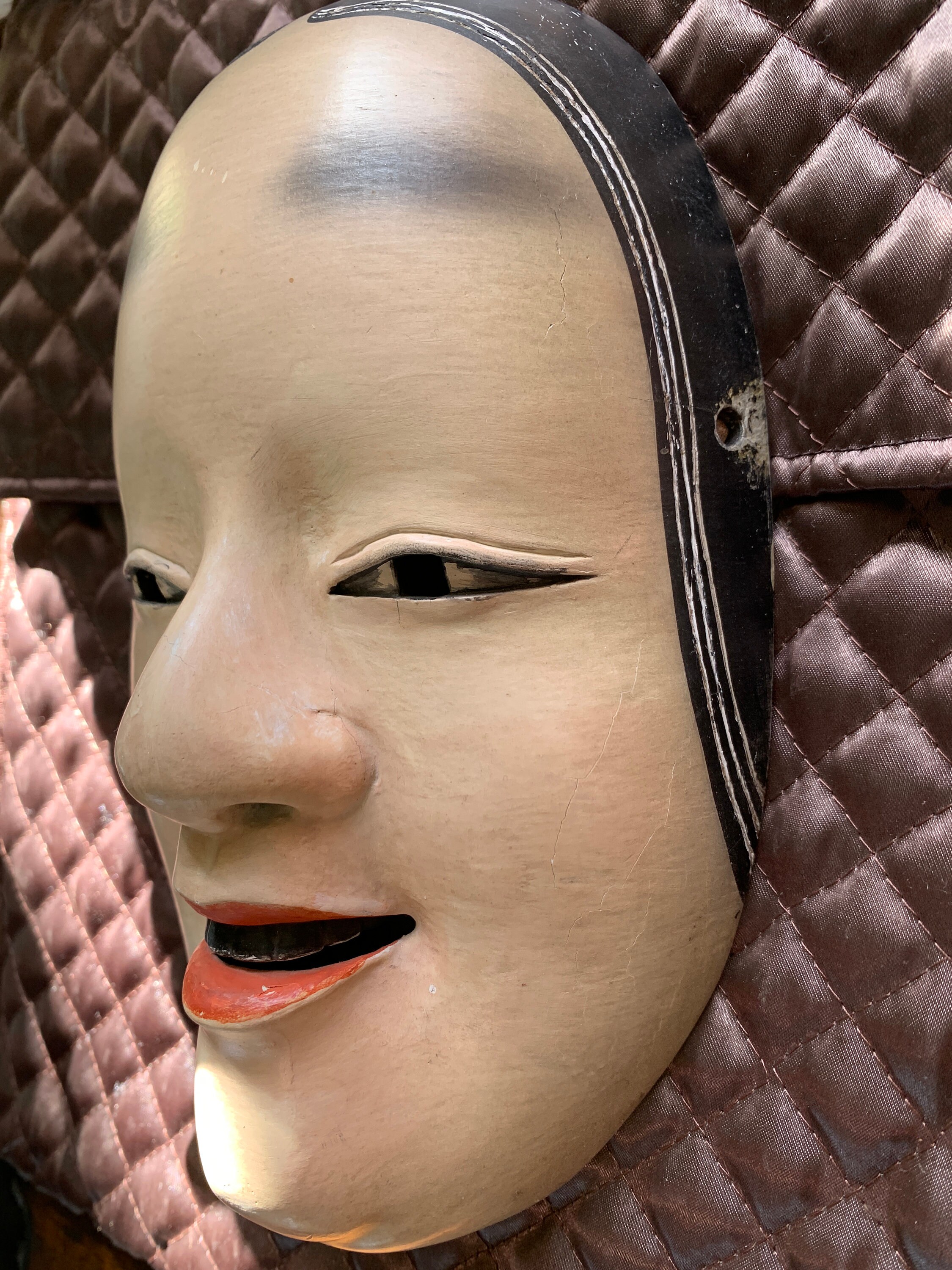 Antique Japanese Theatre Full Face Mask Noh Carved Wood Young Woman ...