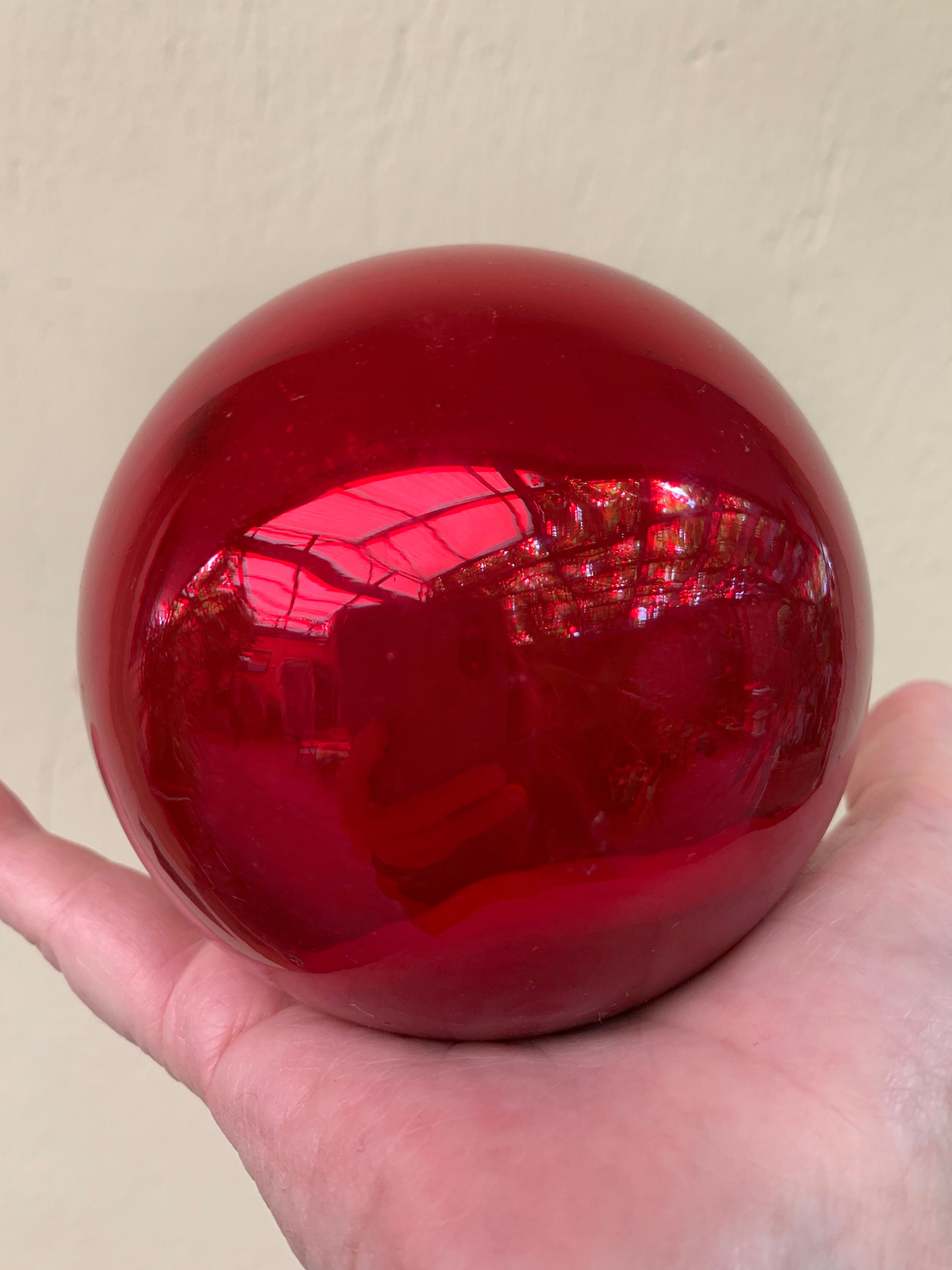 Antique Deep Red Mercury Glass Sphere Orb Witch Witches Ball With Brass ...