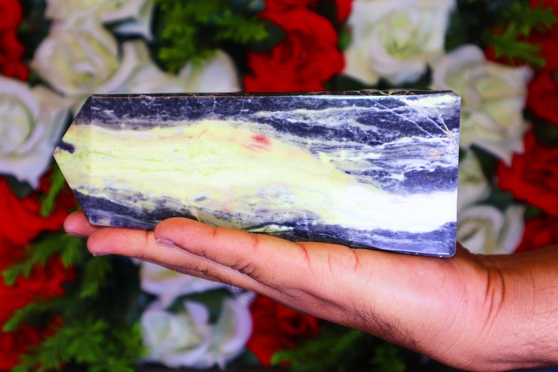 Rare Serpentine Crystal Tower, Black Pattern Decor, Polished Stone ...