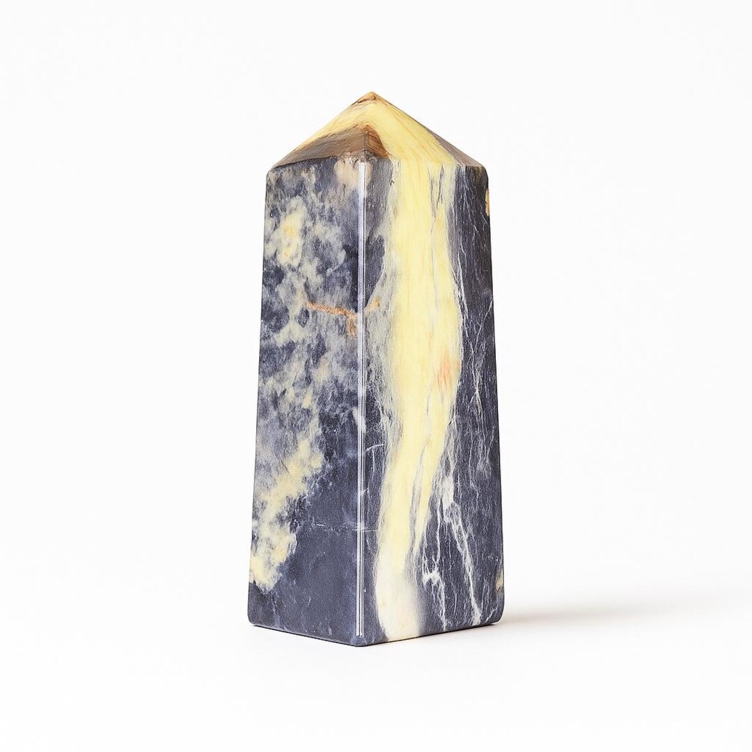 Rare Serpentine Crystal Tower, Black Pattern Decor, Polished Stone ...