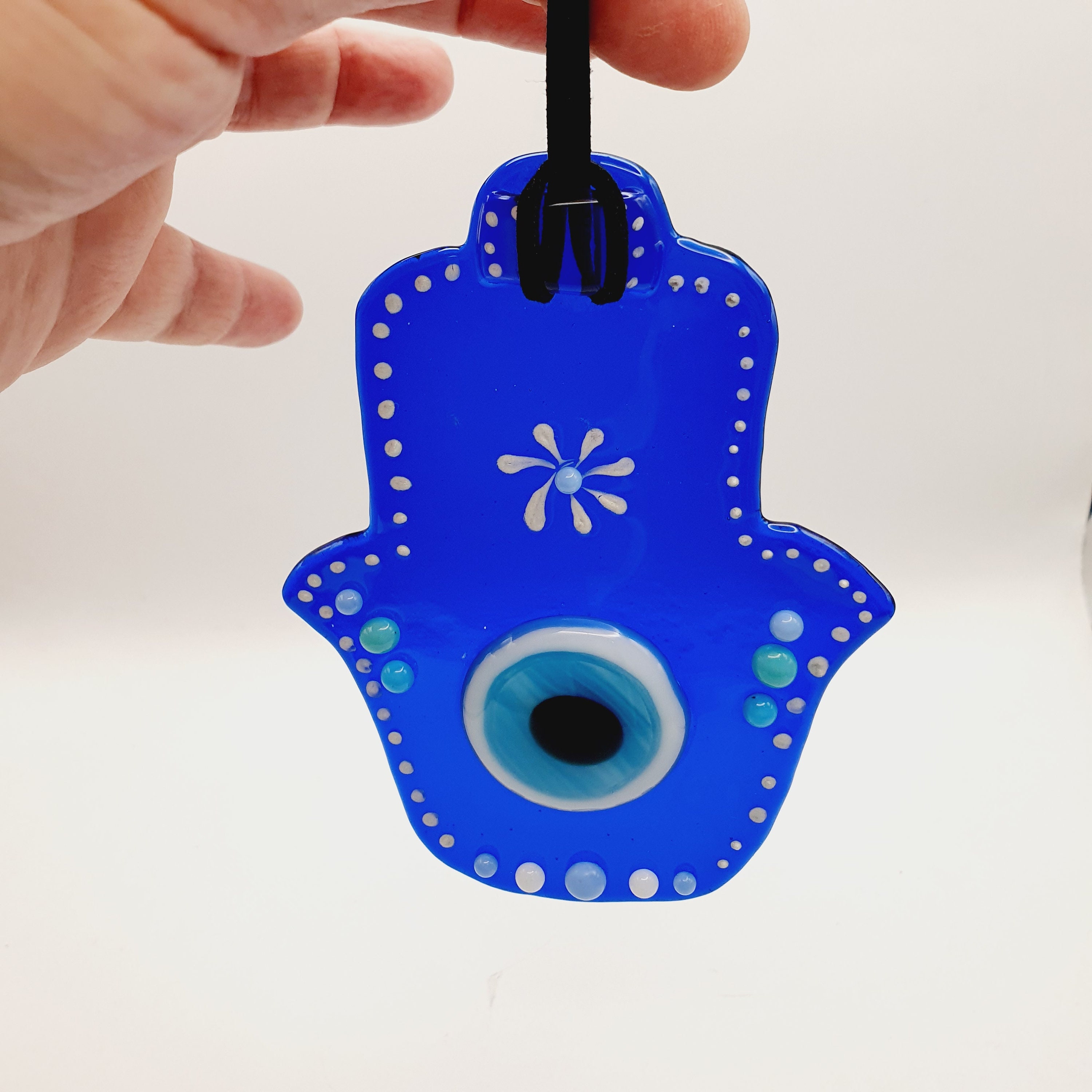 Small Blue Glass Hamsa With Eye Good Luck From Evil Eye. Hung by Strand ...