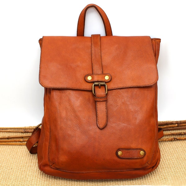 Cognac Leather Backpack - Etsy