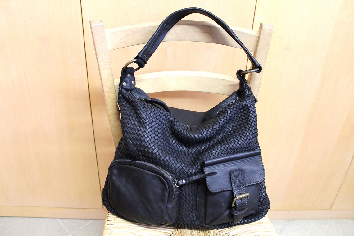 Leather Handbag With External Pockets Leather Shoulder Bag - Etsy