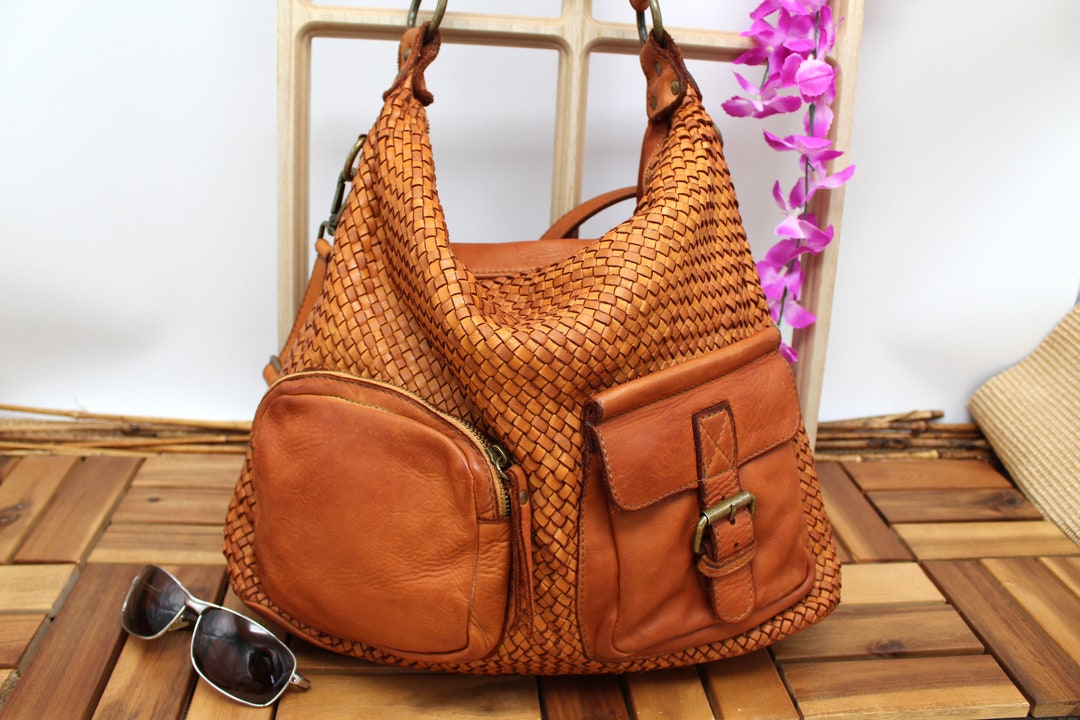 Leather Handbag With External Pockets Leather Shoulder Bag Soft Leather ...