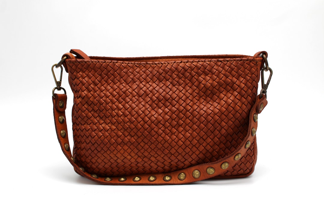 Woven Leather Sling Bag Soft Shoulder Bag Leather Small Handbag for ...