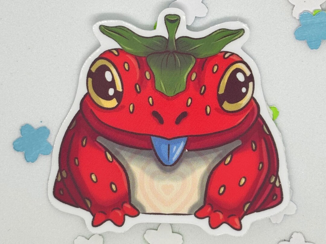 Strawberry Frog Vinyl Sticker | Cute Kawaii Hearts Frog Toad Strawberry ...
