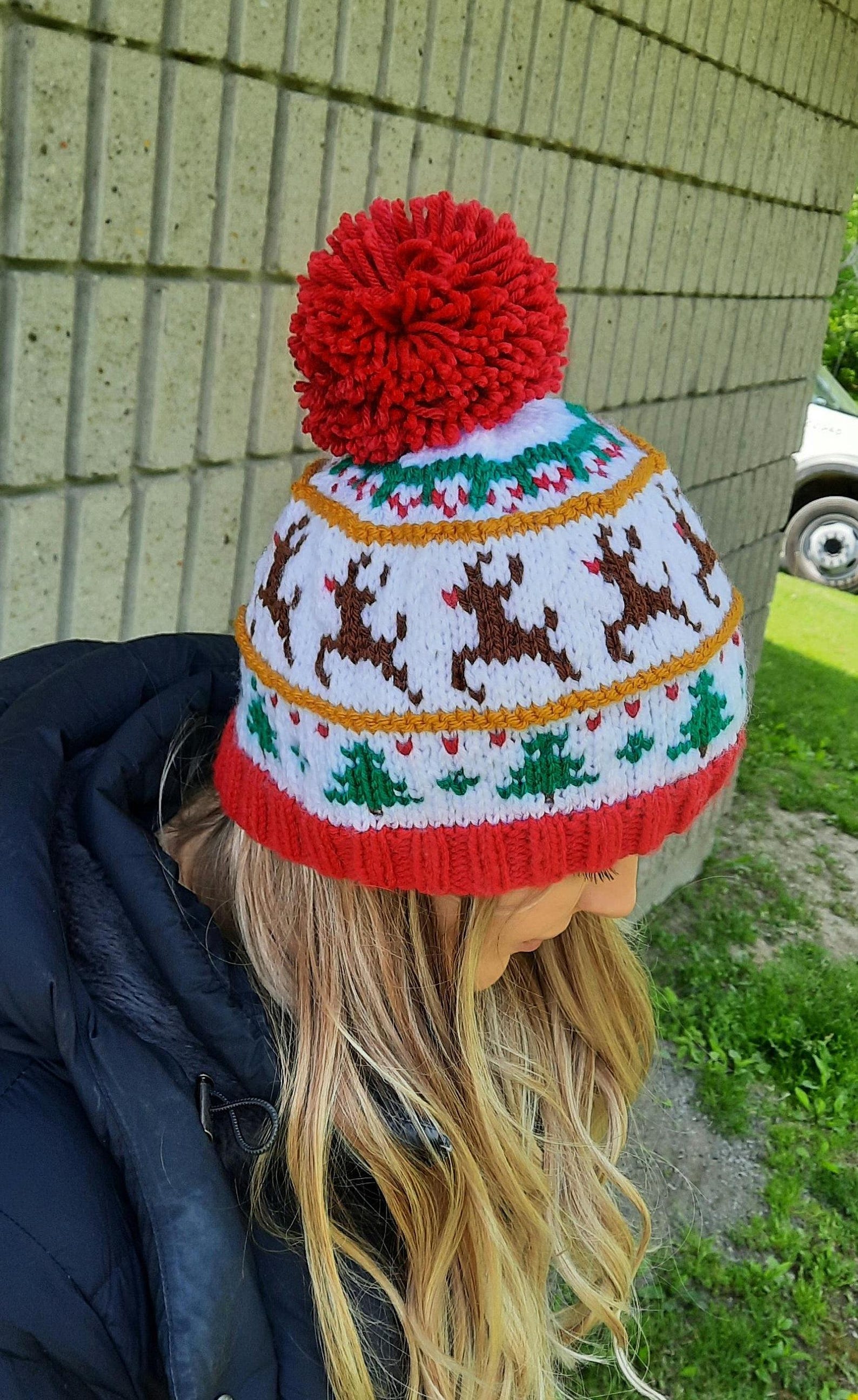 Natalie, Christmas, Knitting Pattern, Reindeer, Trees, Hat, Beanie ...