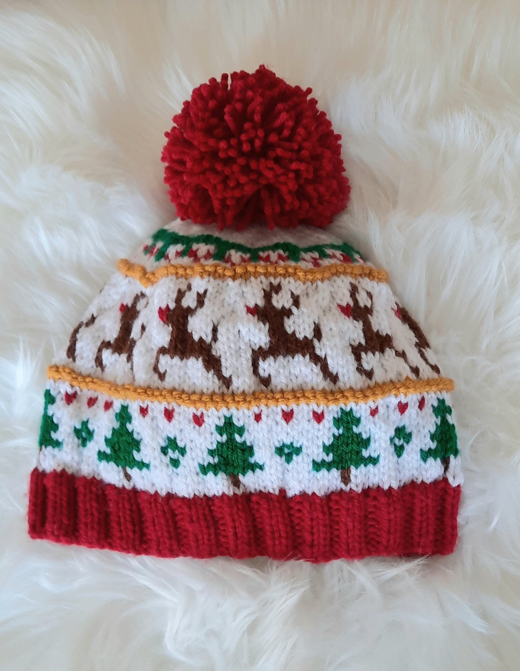 Natalie, Christmas, Knitting Pattern, Reindeer, Trees, Hat, Beanie ...