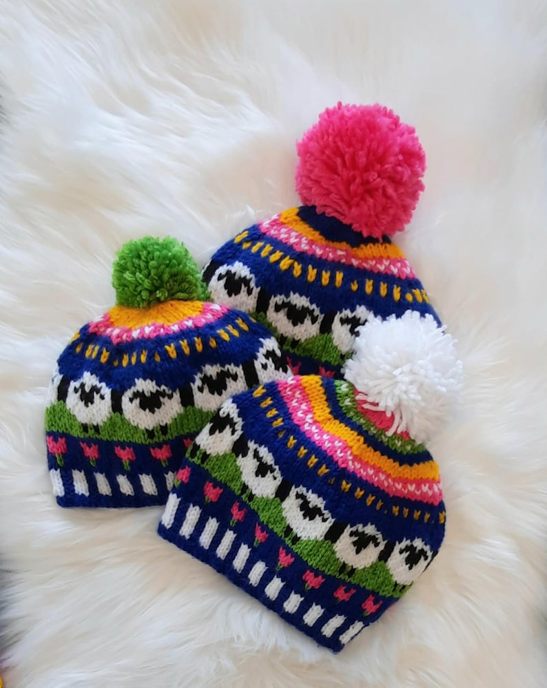 Counting Sheep Hat Knitting Pattern for Children and Adults, Fair Isle ...