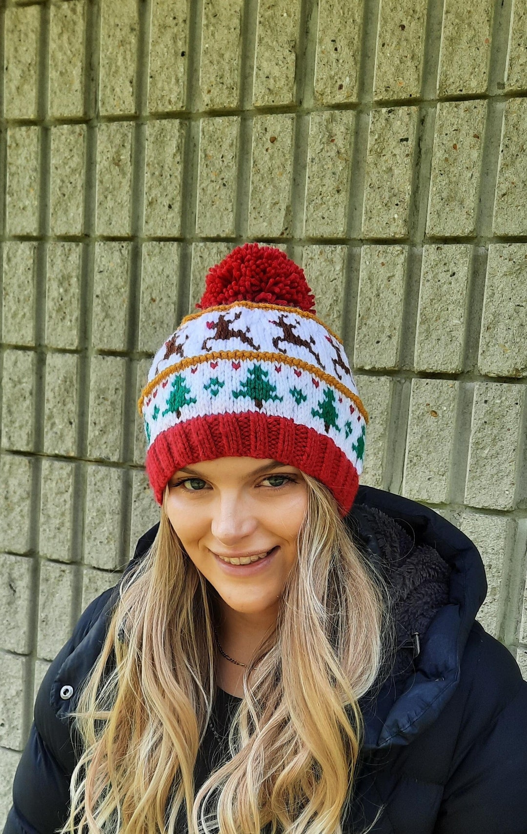 Natalie, Christmas, Knitting Pattern, Reindeer, Trees, Hat, Beanie ...
