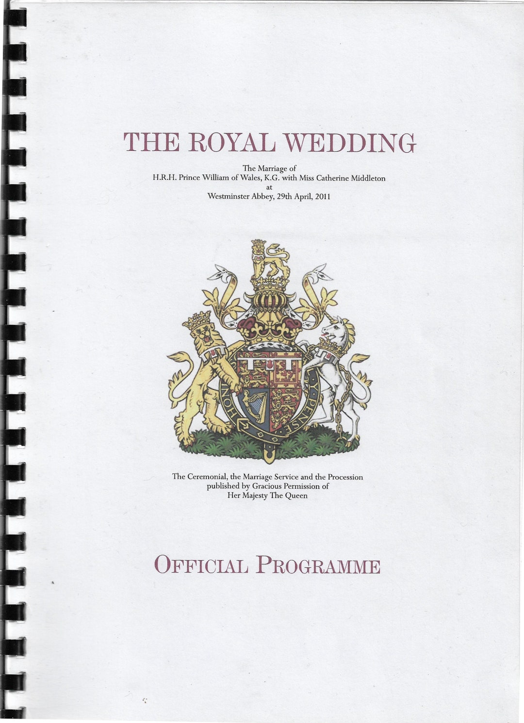 The ROYAL WEDDING 2011 Official Programme prince William & Catherine ...