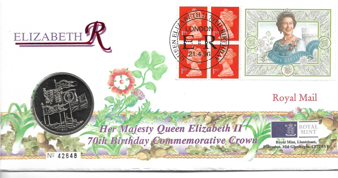 1996 Queen Elizabeth 70th Birthday Coin First Day Cover Royal Mint 5 ...