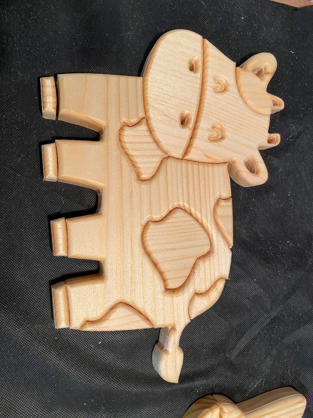 Childrens Wood Cow Puzzle Intarsia Style Crv/cnc/dxf/svg/pdf - Etsy