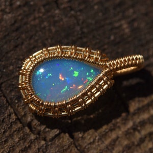 Ethiopian Pinfire Opal Pendant, AAAA Quality, 12k Gold-fill Wire Wrap ...