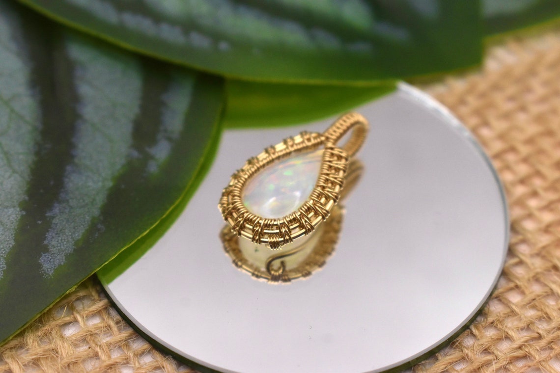 Ethiopian Pinfire Opal Pendant, AAAA Quality, 12k Gold-fill Wire Wrap ...