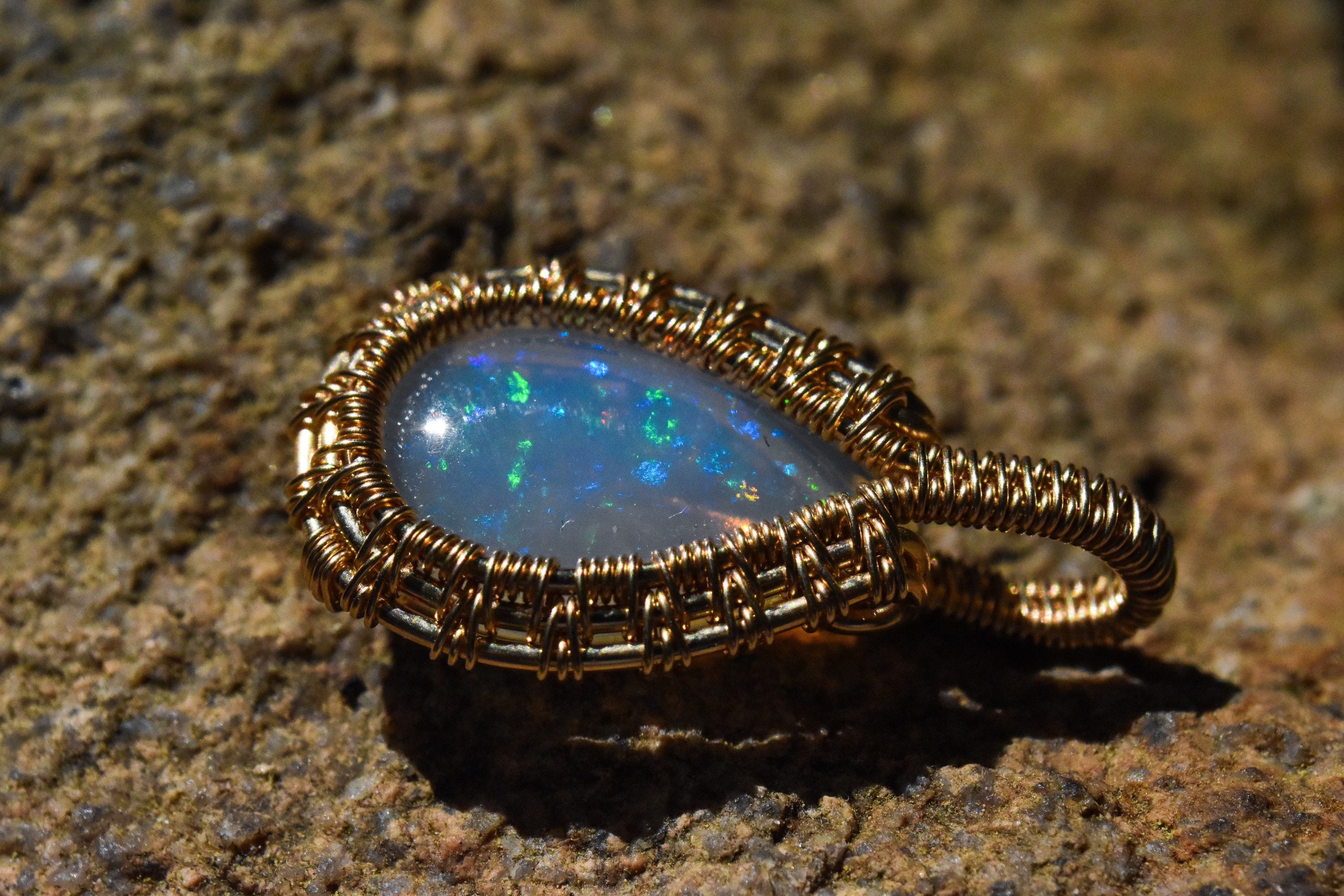 Ethiopian Pinfire Opal Pendant, AAAA Quality, 12k Gold-fill Wire Wrap ...