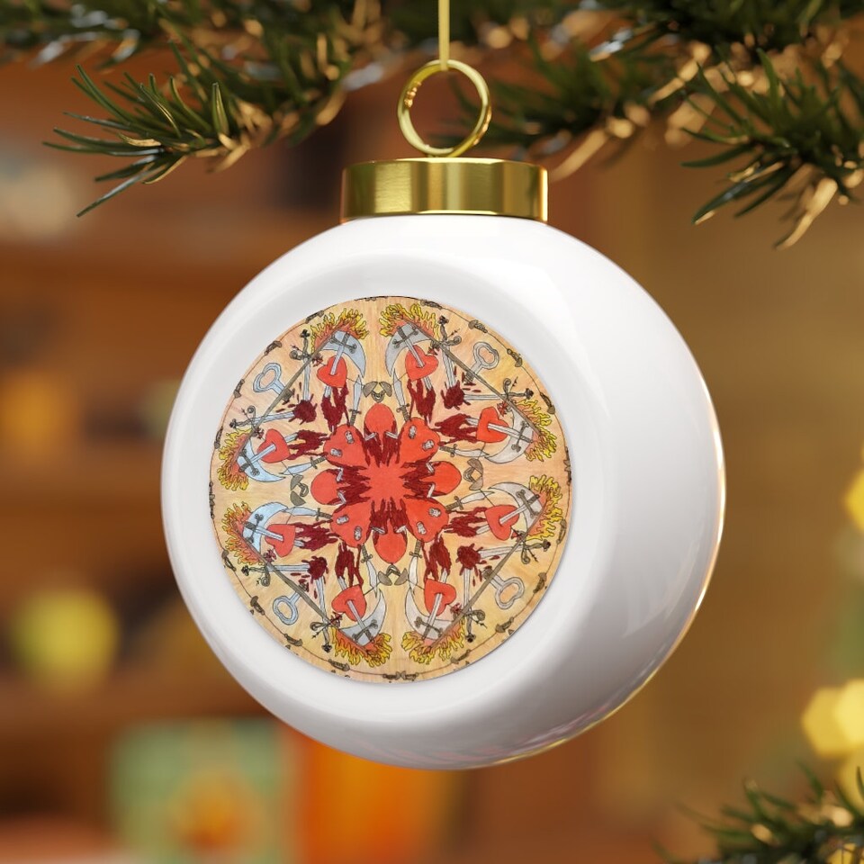 Christmas Ball Ornament Firey Swords Through Bleeding Hearts sold by ...