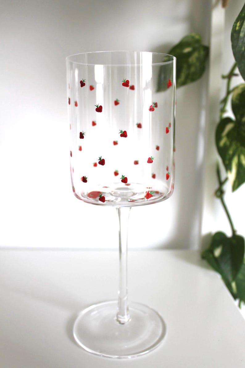 Strawberry Hand Painted Wine Glass - Etsy