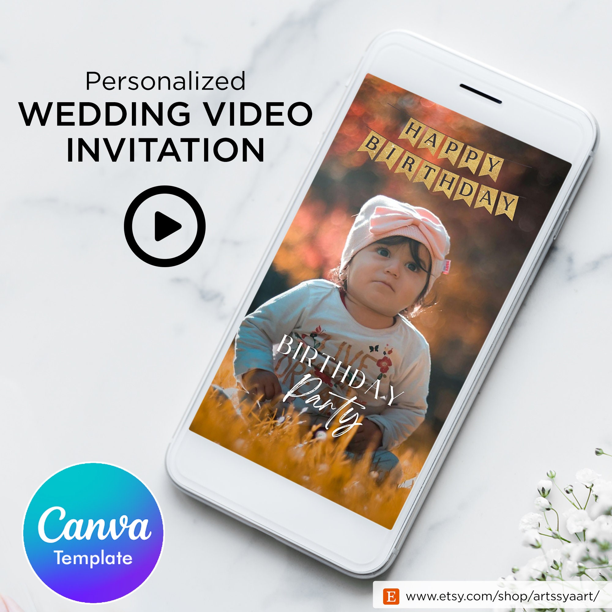 Editable Birthday Party Invitation, Animated Video Invitation, Girl ...