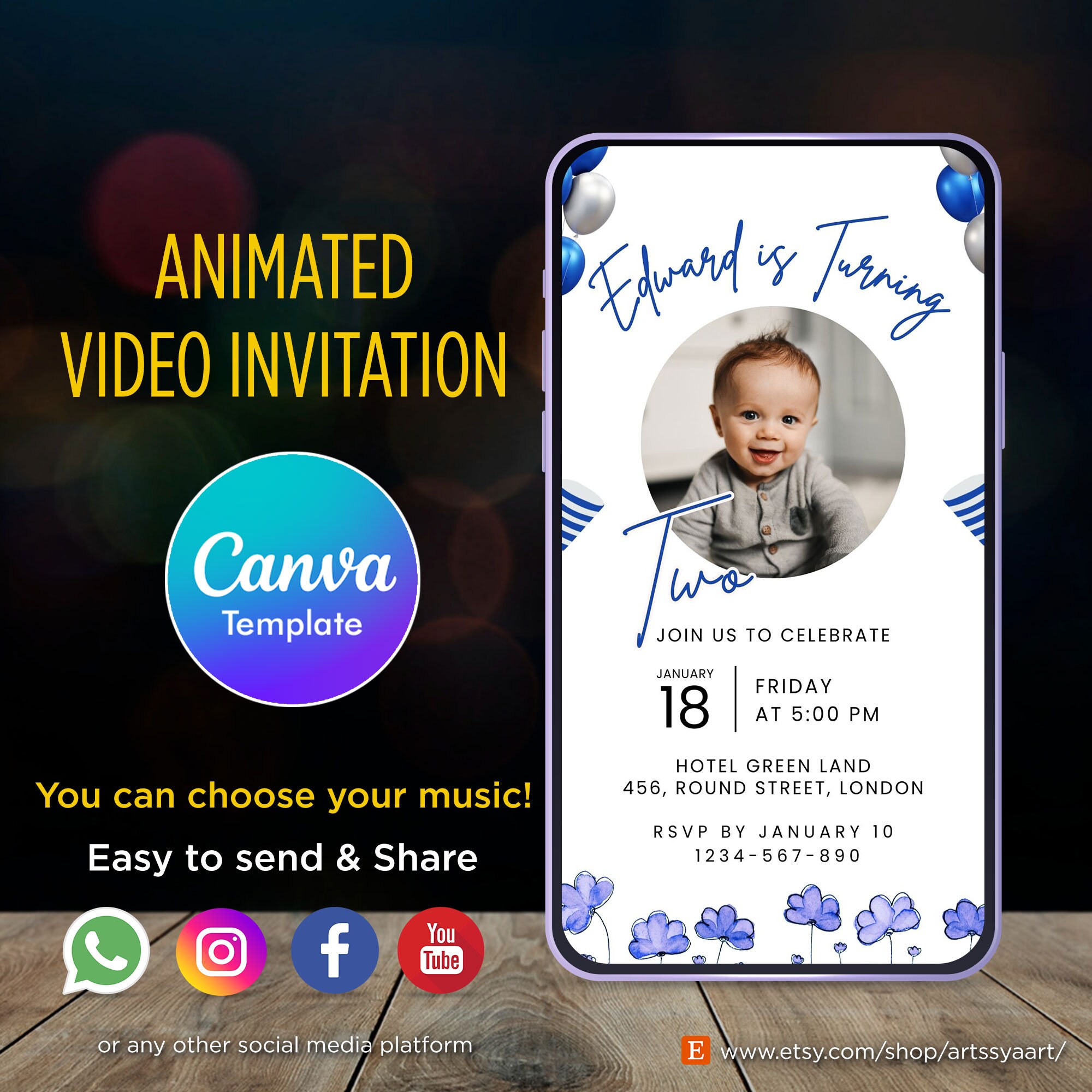 First Birthday Video Invitation Template, Animated Invitation, Video ...
