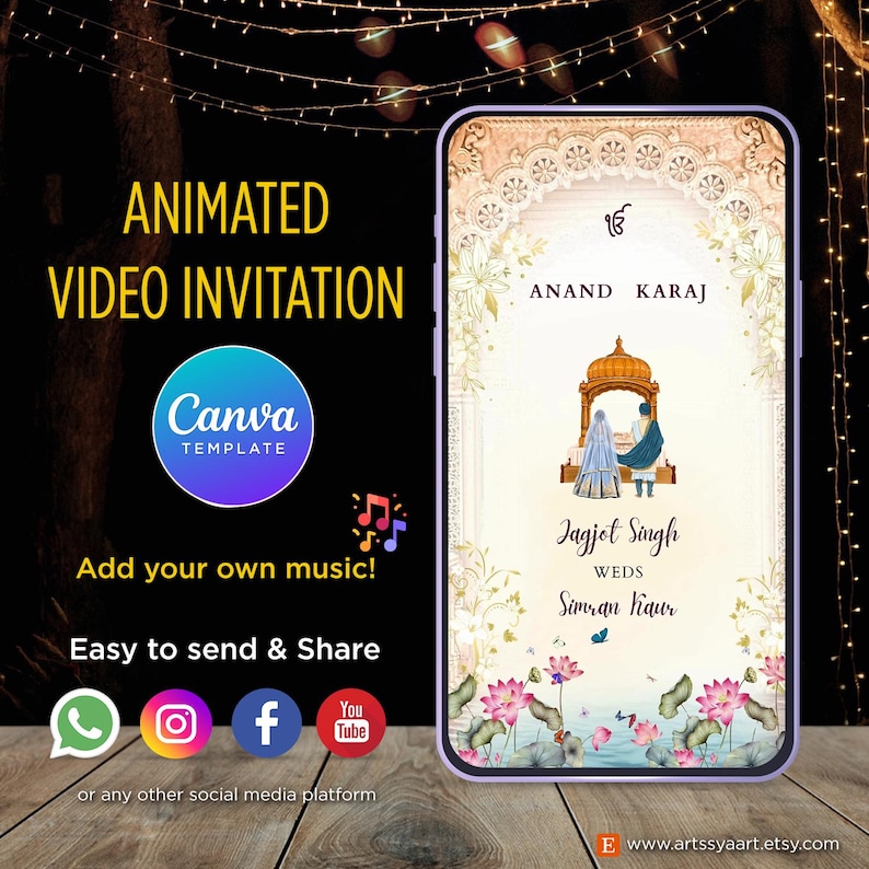 Animated Sikh Wedding Video Invitation: Editable Canva Template - Etsy