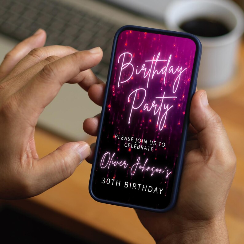 Pink Birthday Party Video Invitation Template, Mobile Invitation - Etsy