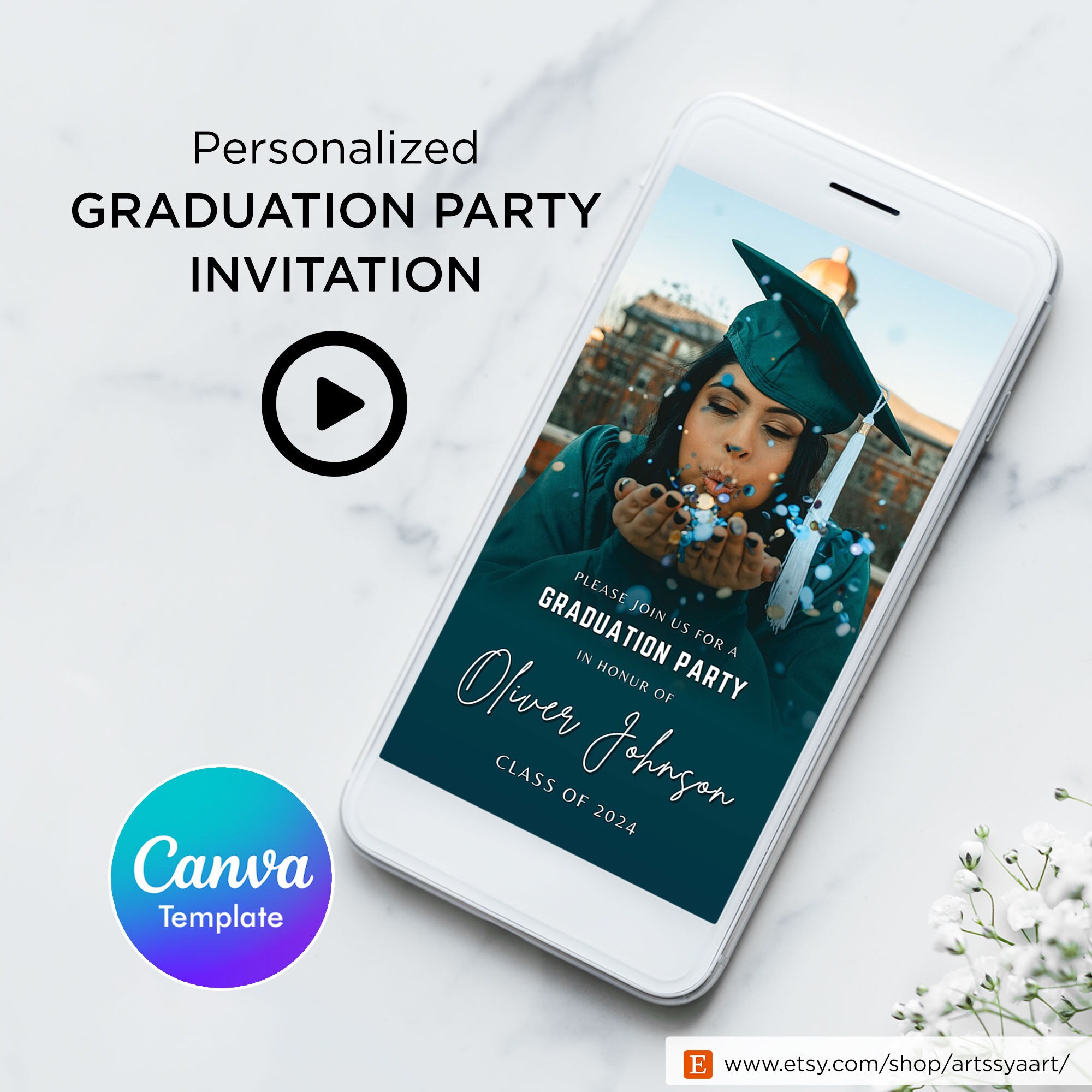 Green Graduation Invitation Template, Animated Video Invitation ...