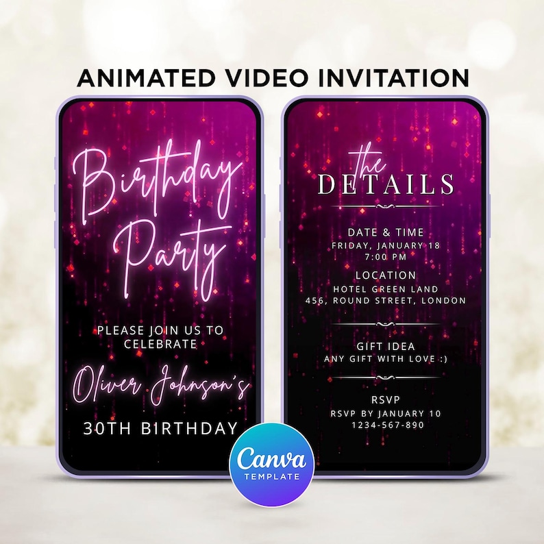Pink Birthday Party Video Invitation Template, Mobile Invitation - Etsy