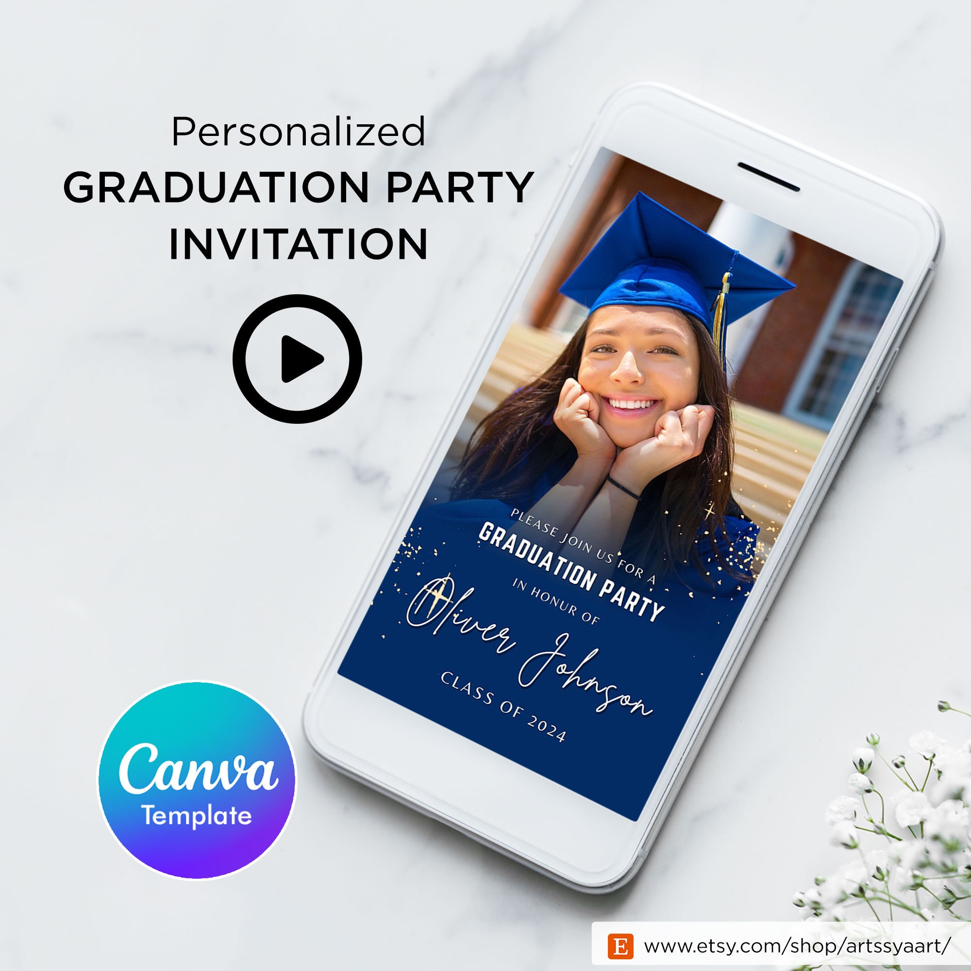 Plantilla de invitación de graduación azul y plateada, invitación de ...