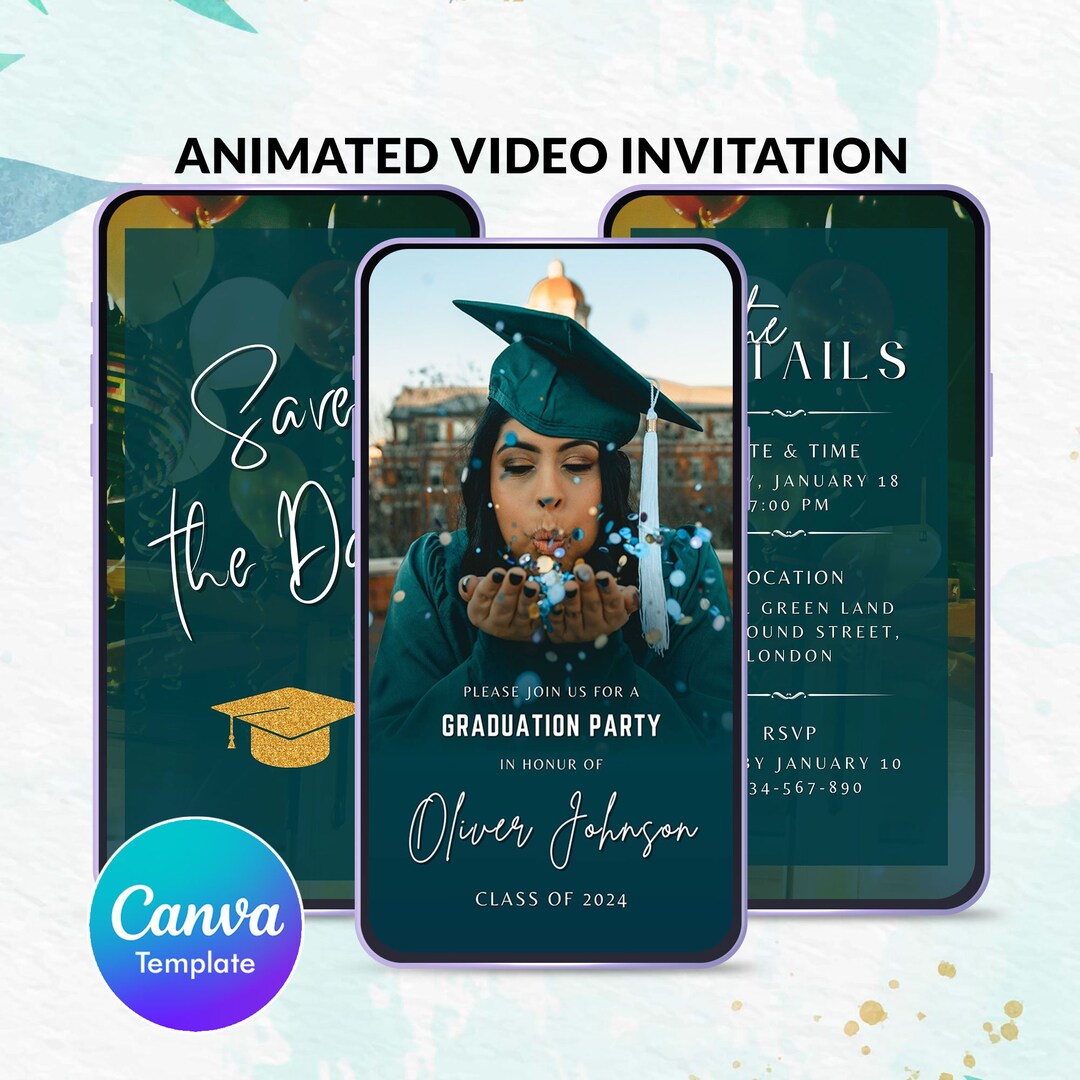 Green Graduation Invitation Template, Animated Video Invitation ...
